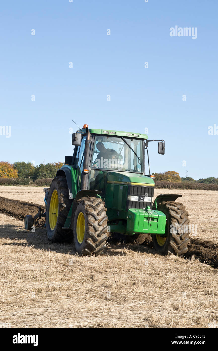 "john deere" tractor ploughing at ploughing match demonstration Stock ...