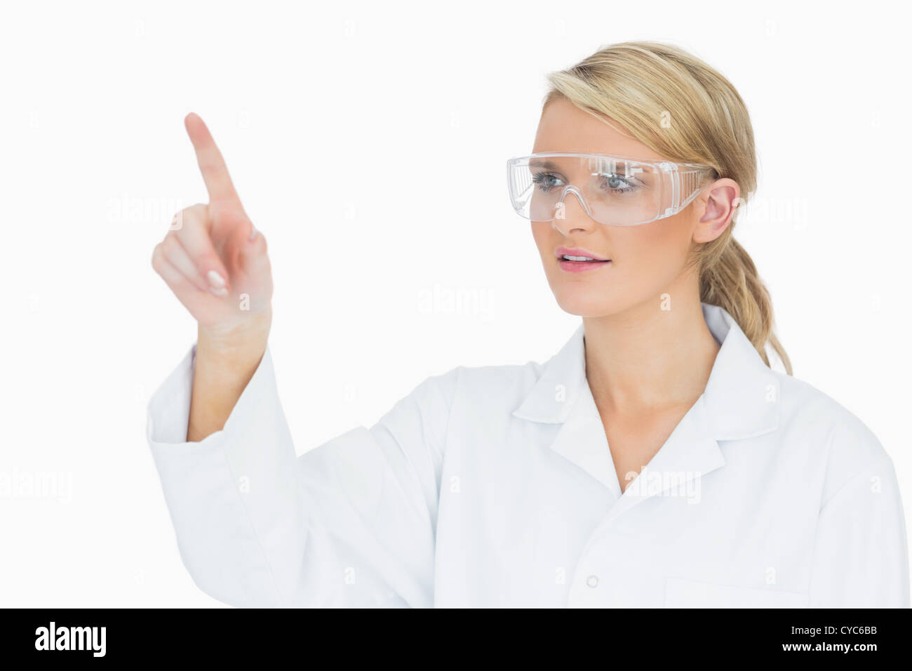 Woman pointing something Stock Photo - Alamy