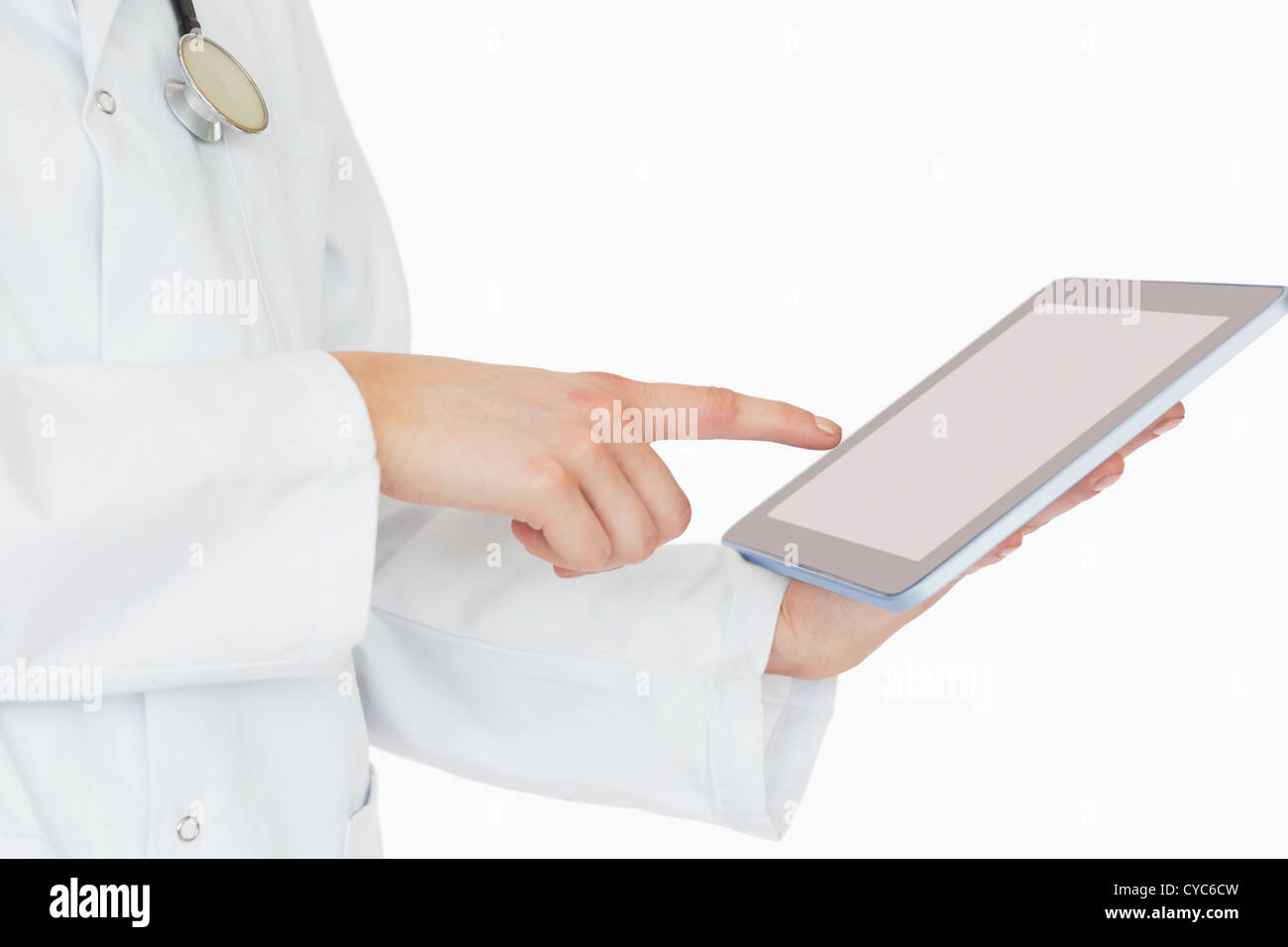 Doctor pointing on a tablet pc Stock Photo - Alamy