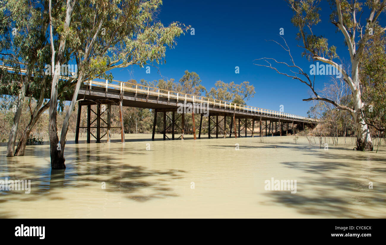 Darling River, in outback Australia with the highway crossing the ...