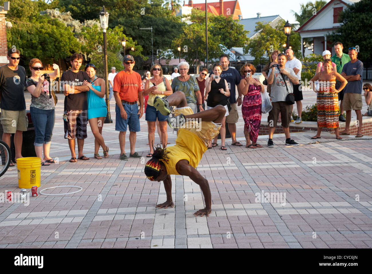 street entertainer during evening sunset celebrations mallory square ...