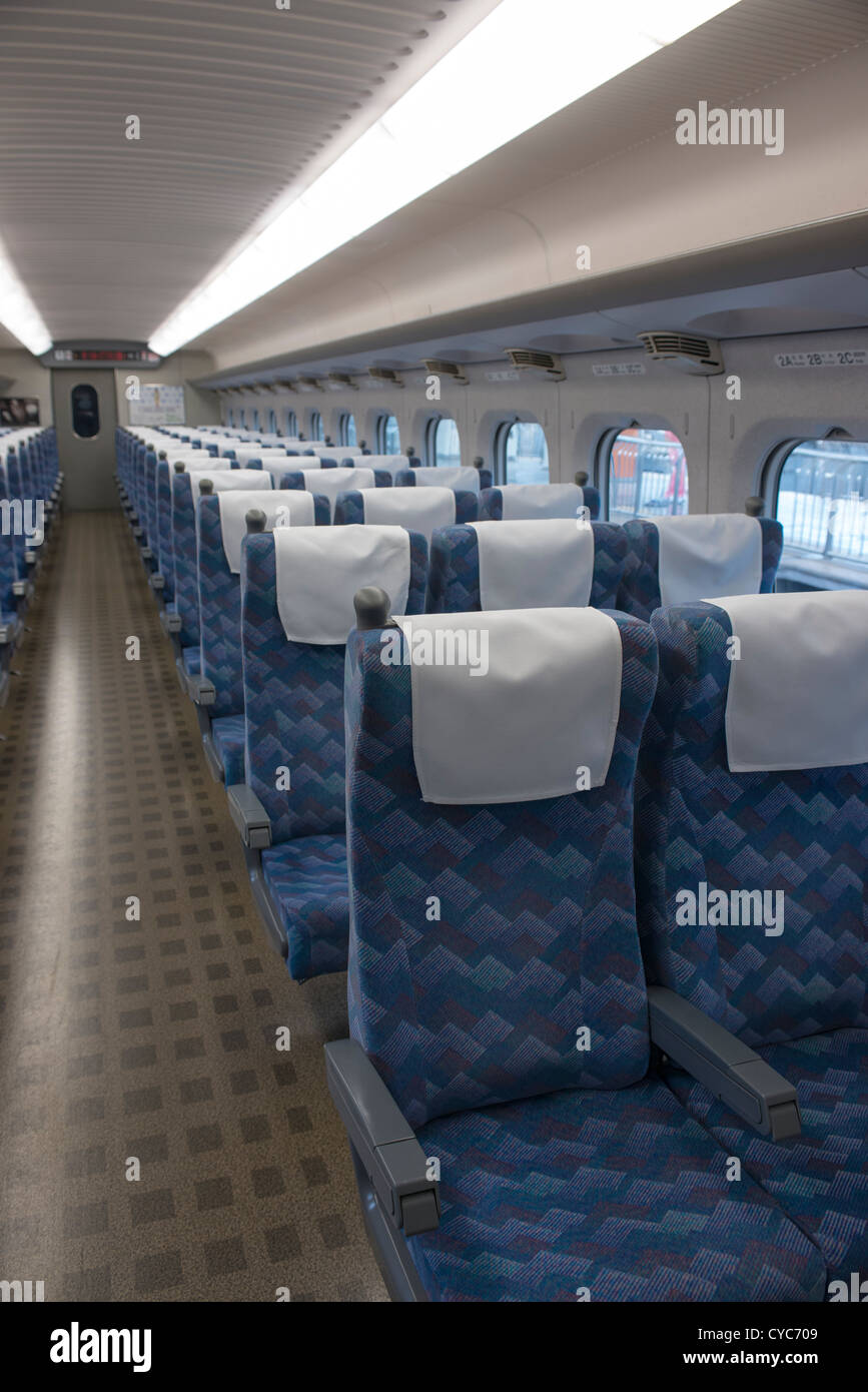 Interior seating of a shinkansen bullet train in normal class Japan Stock Photo - Alamy