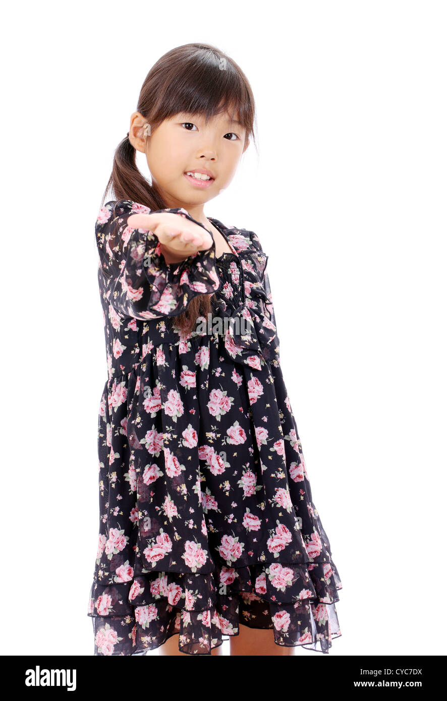 Smiling little asian girl hand showing Stock Photo - Alamy