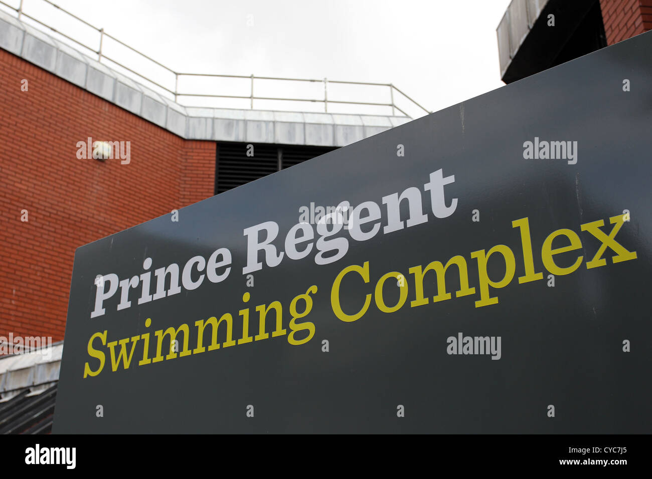 Prince Regent Swimming Complex sign on the wall of a building in ...