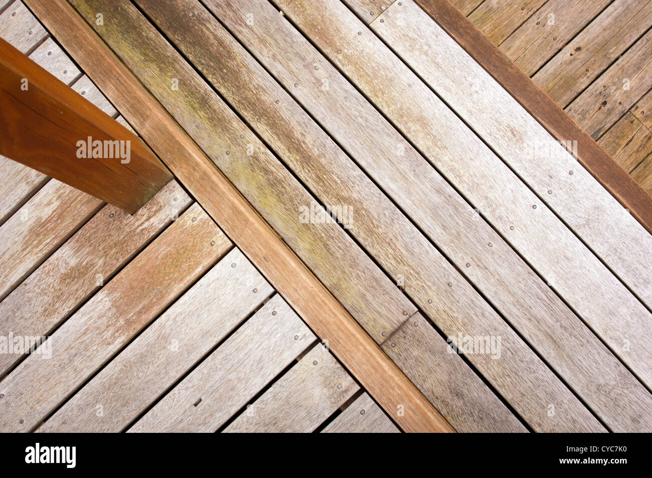 Wooden decking at various heights in aged timber Stock Photo - Alamy
