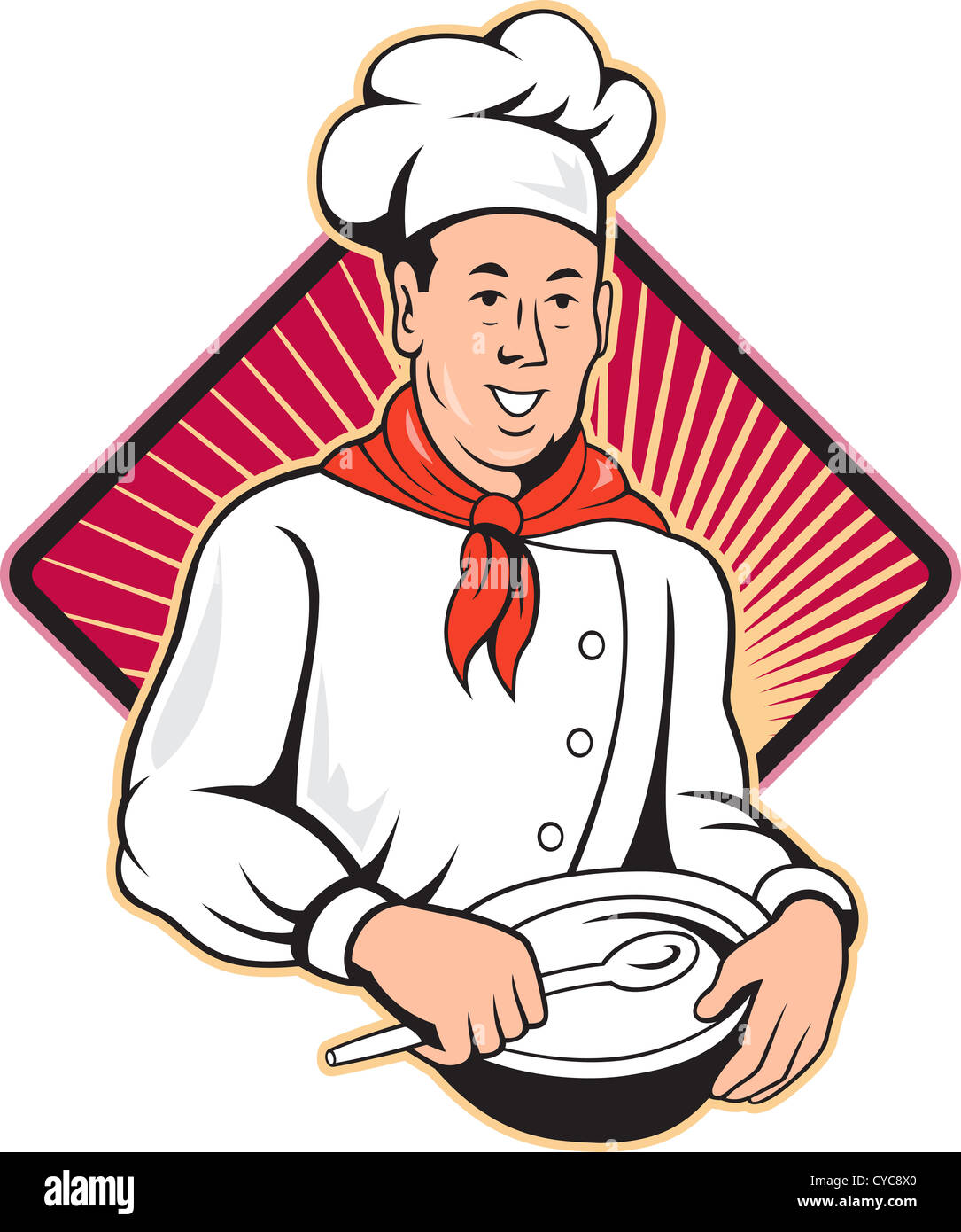 Illustration of a chef, cook or baker done in retro style on isolated ...