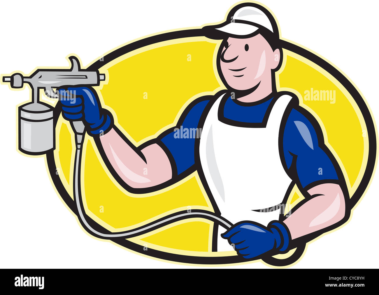 Illustration of spray painter with spray paint gun done in cartoon ...