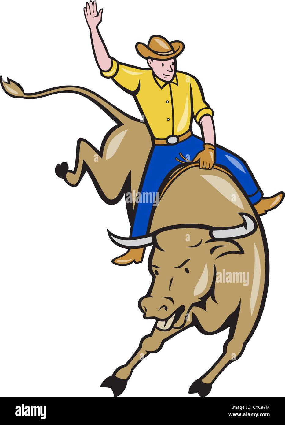 Rodeo cowboy bull riding cartoon hi-res stock photography and images ...
