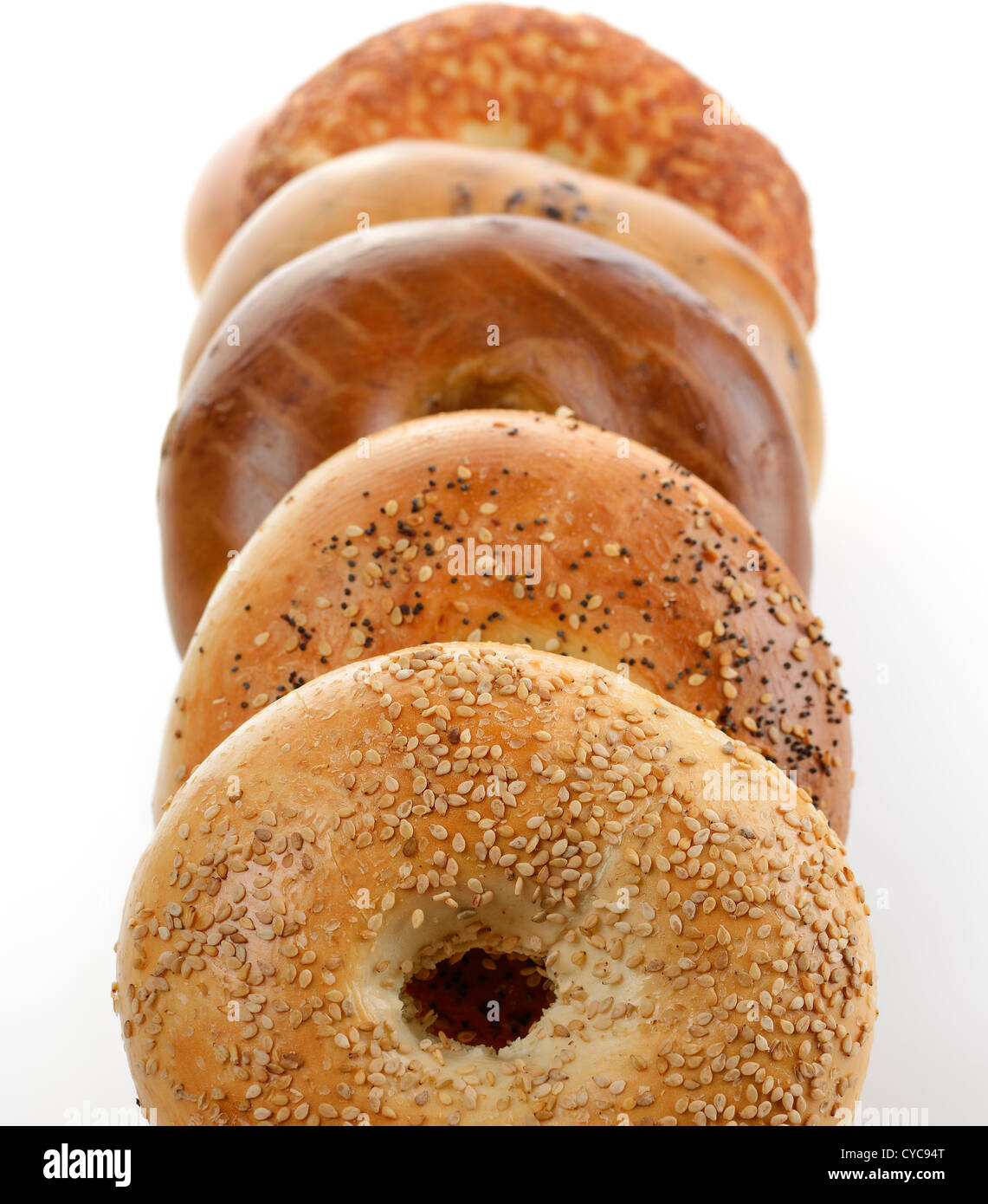 Assortment Of Bagels On White Background Stock Photo - Alamy