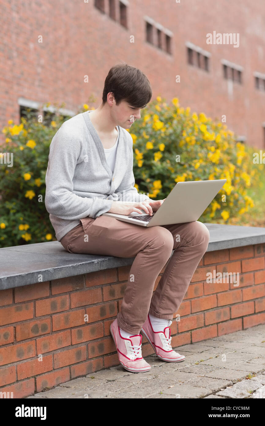 Student using laptop outside Stock Photo - Alamy