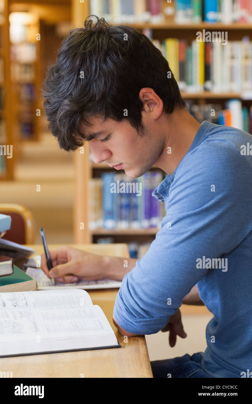 Student studying in library Stock Photo - Alamy