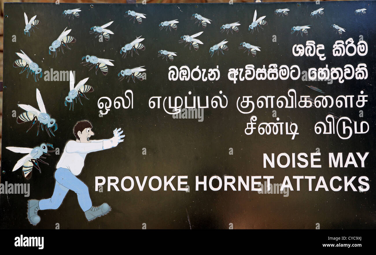 Sign at Sigiriya ancient rock temple warning of hornet attack if noise ...