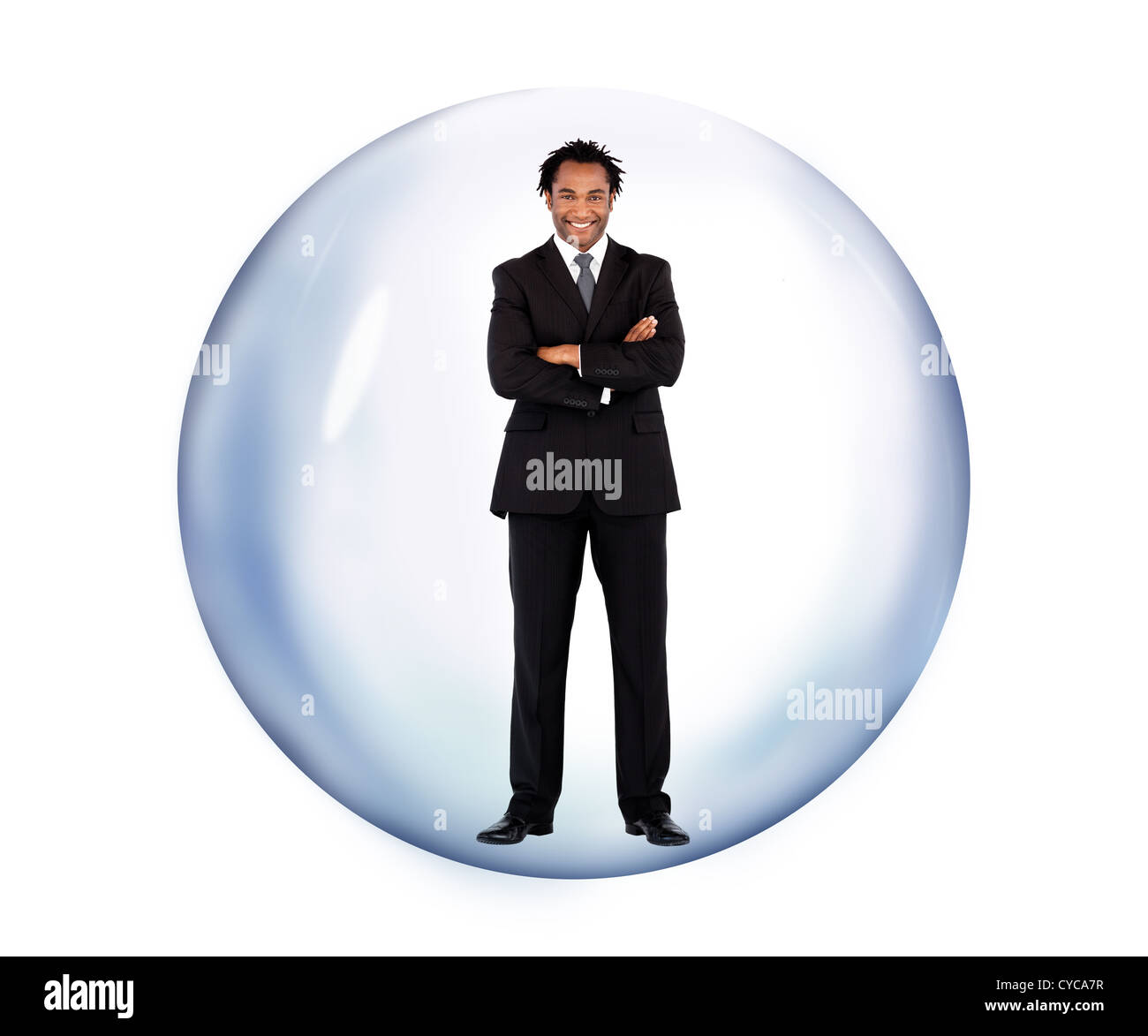 Businessman standing in a bubble Stock Photo - Alamy