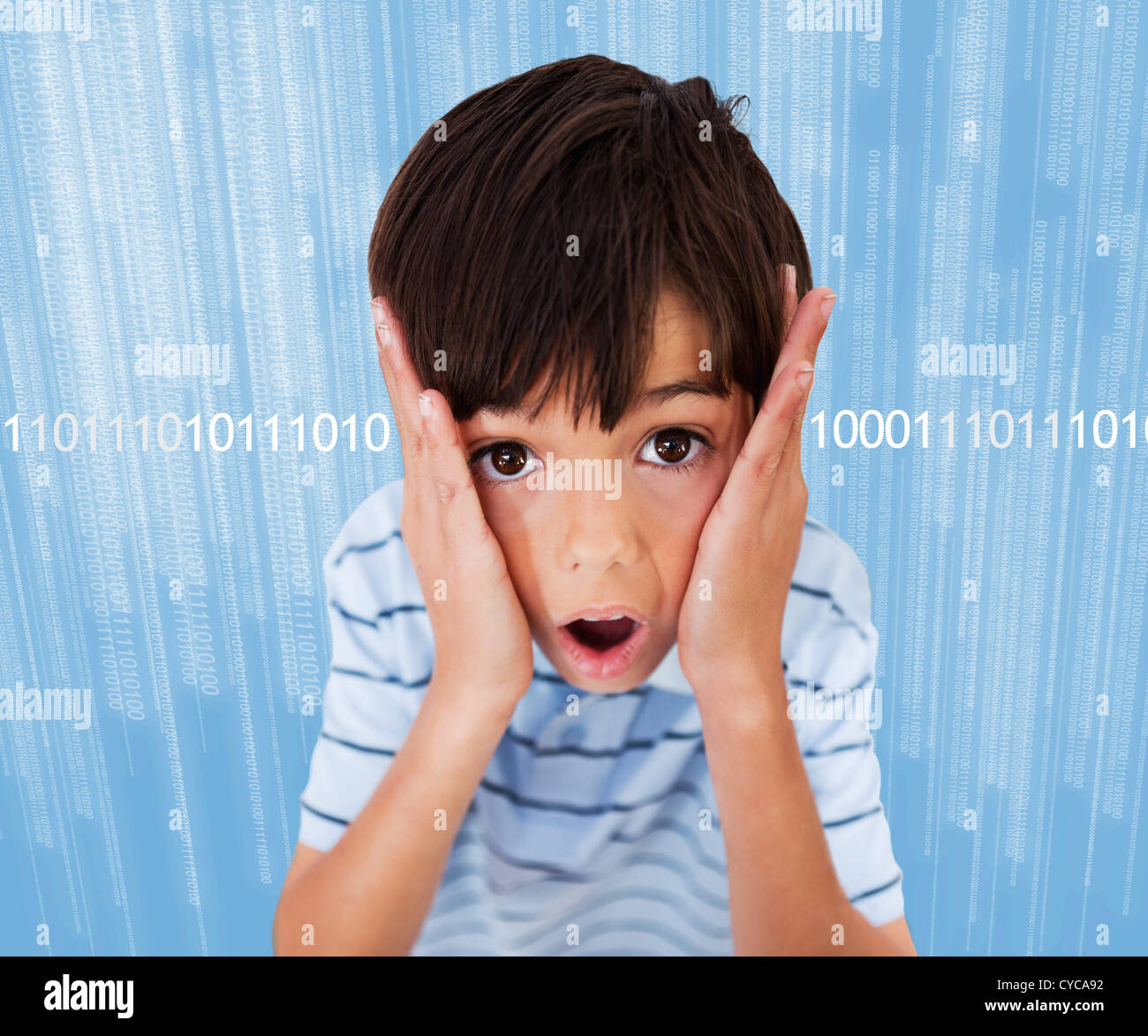 Boy standing looking scared Stock Photo - Alamy