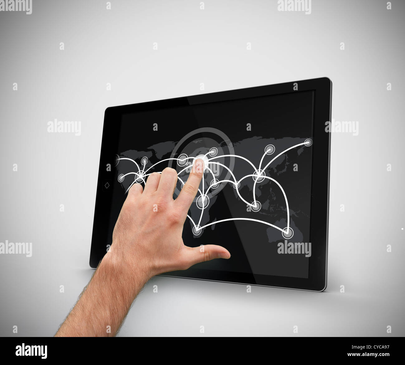 Hand touching at tablet pc Stock Photo - Alamy