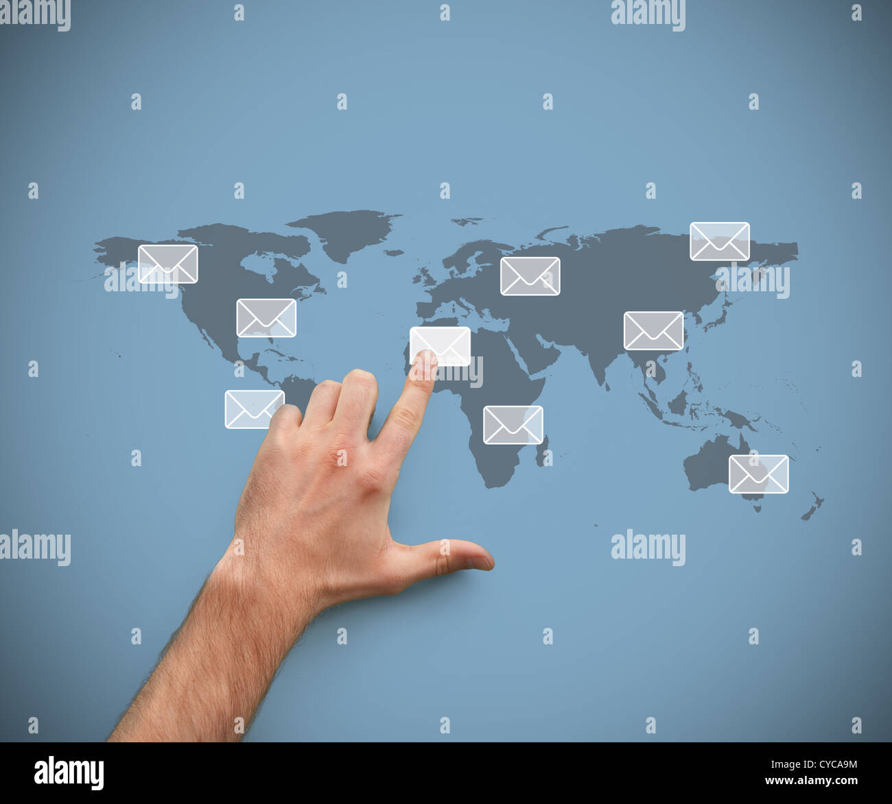 Finger pointing at a message symbol Stock Photo - Alamy