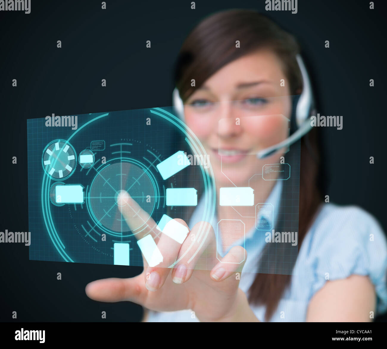 Black woman wearing head set hi-res stock photography and images - Alamy
