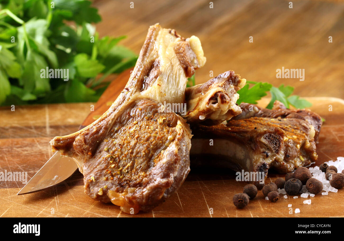 Prepared Lamb meat on wooden board Stock Photo - Alamy