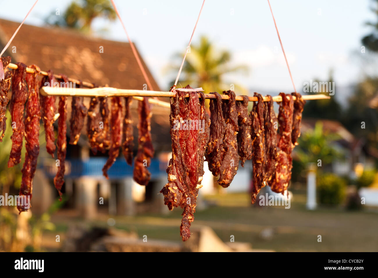 Dried Meat in a Mekong Village near Luang Prabang, Laos Stock Photo - Alamy