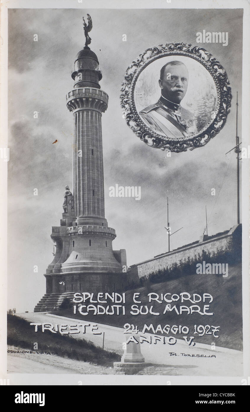 The "Victory" lighthouse in Trieste in an old postcard Stock Photo - Alamy