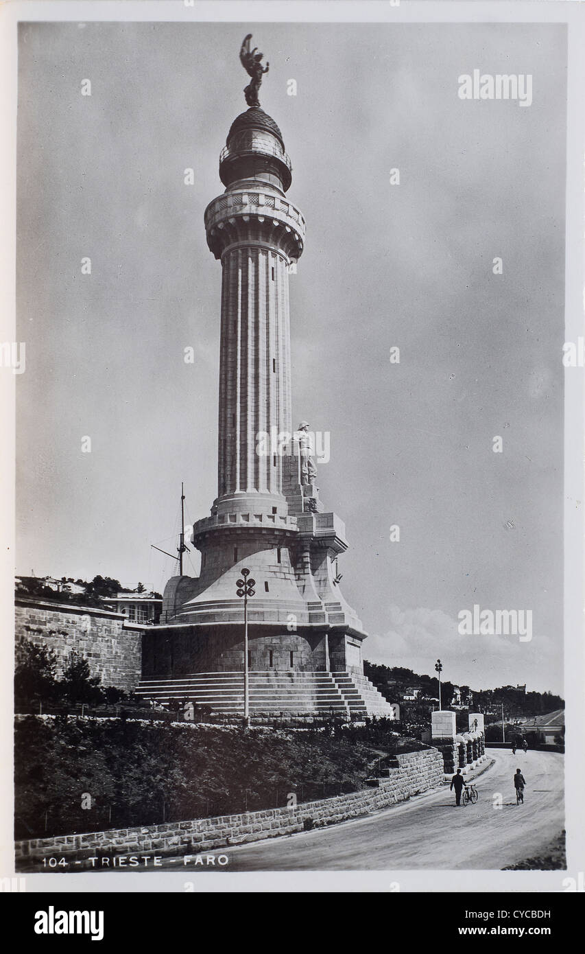 The "Victory" lighthouse in Trieste in an old postcard Stock Photo - Alamy