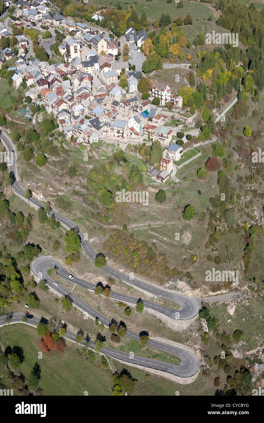 AERIAL VIEW. Perched medieval village of Beuil-les-Launes with its ...