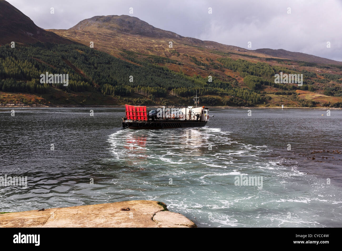 Old, tiny Kylerhea to Glenelg car ferry "Glenachulish", crossing Kyle ...