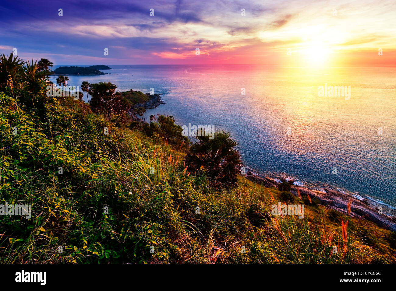 Spectacular sunset over Promthep cape. Phuket island, Thailand Stock ...