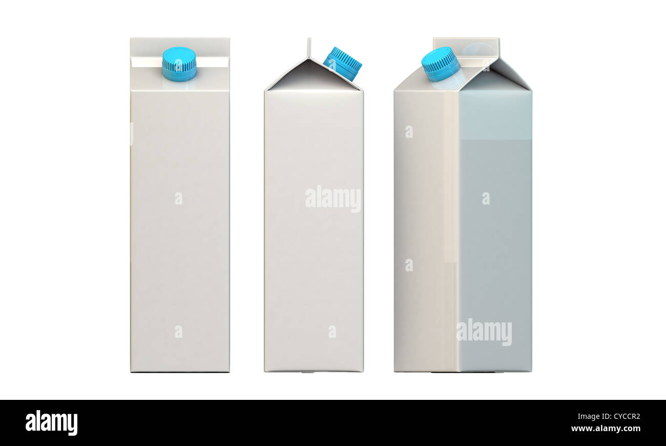 milk packages with blue cap isolated on white background Stock Photo ...