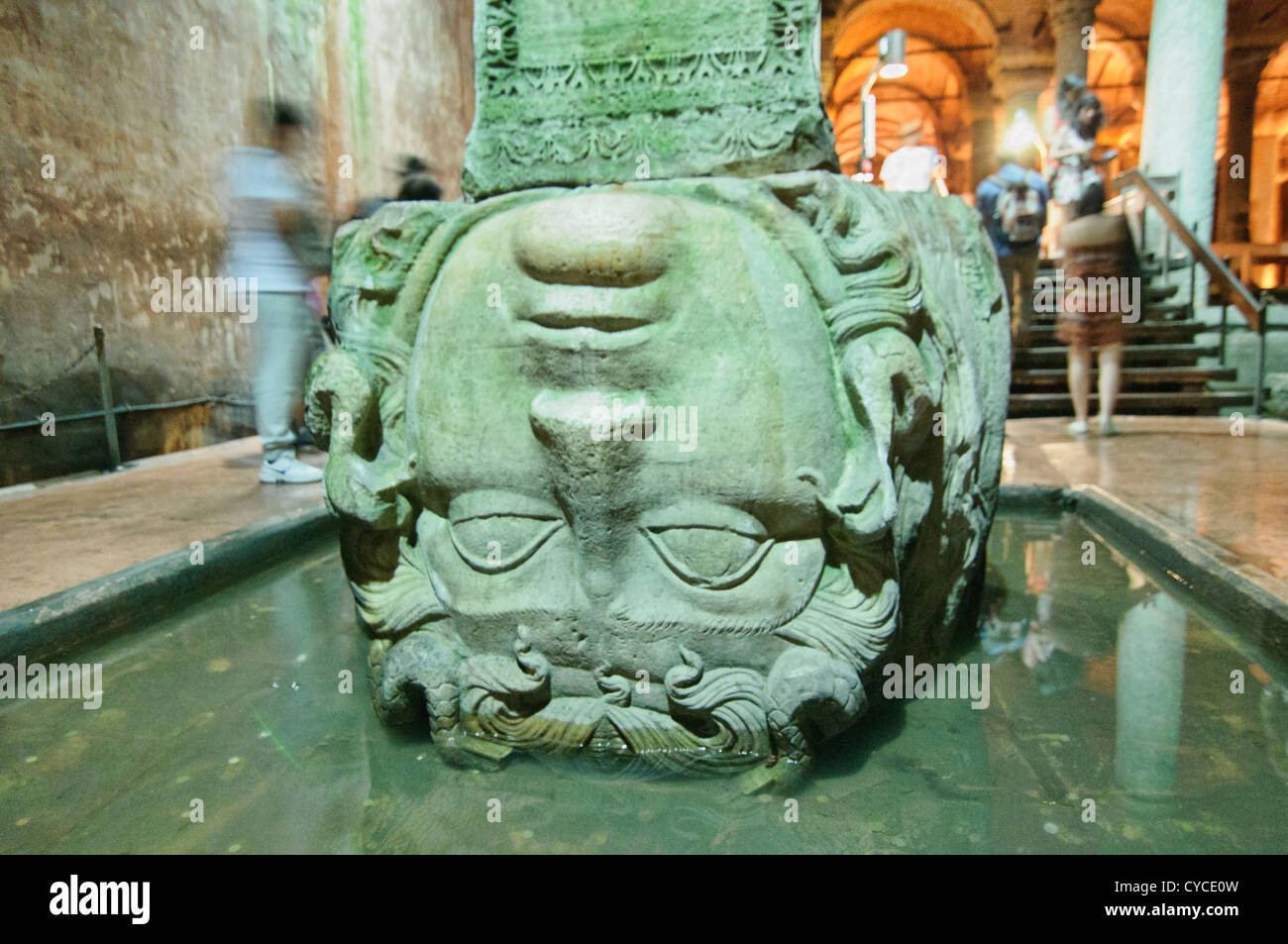 Medusa head pillar at the Basilica Cistern in Istanbul, Turkey Stock ...