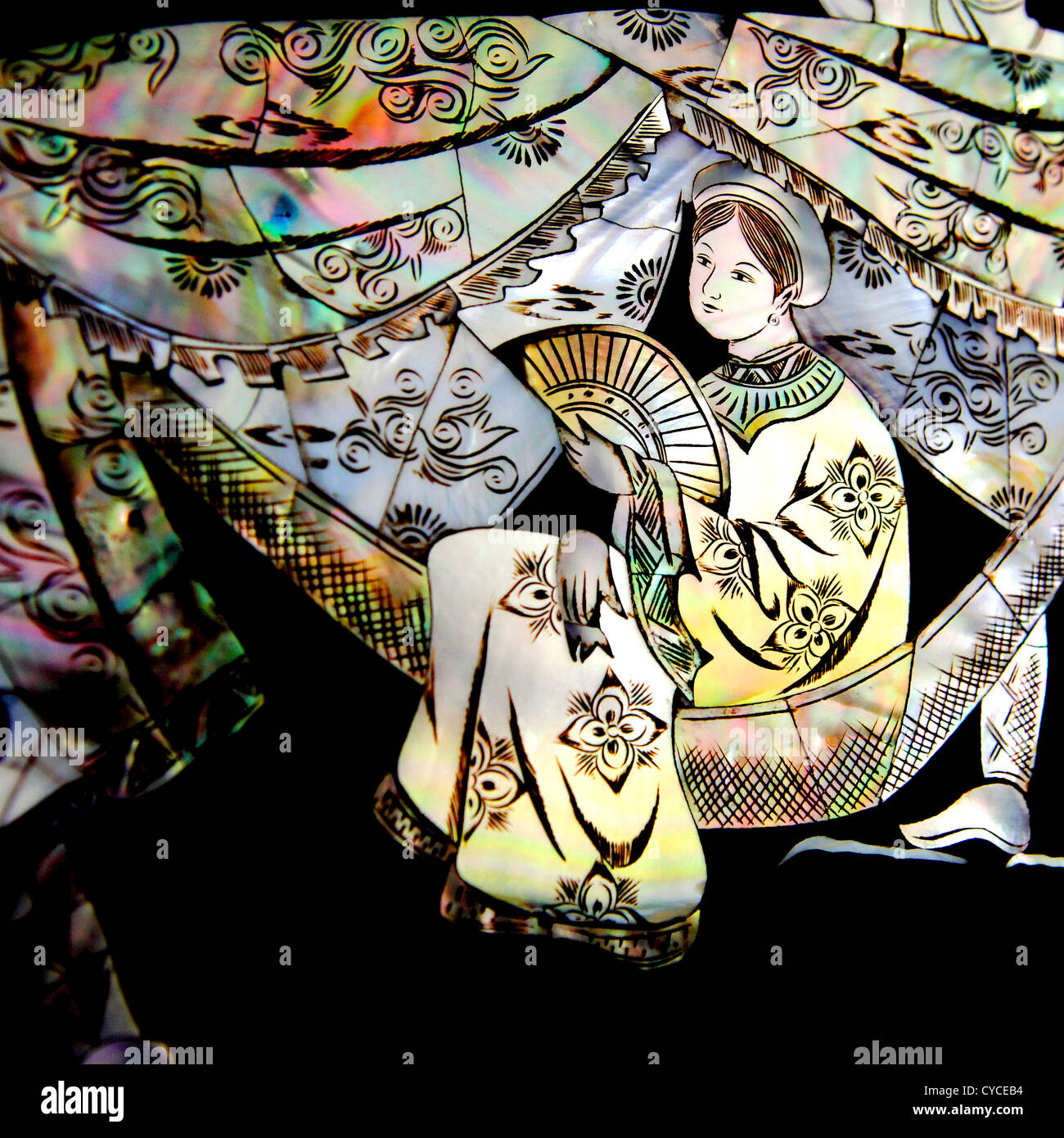 Antique Chinese mother of pearl creation depicting oriental persons ...