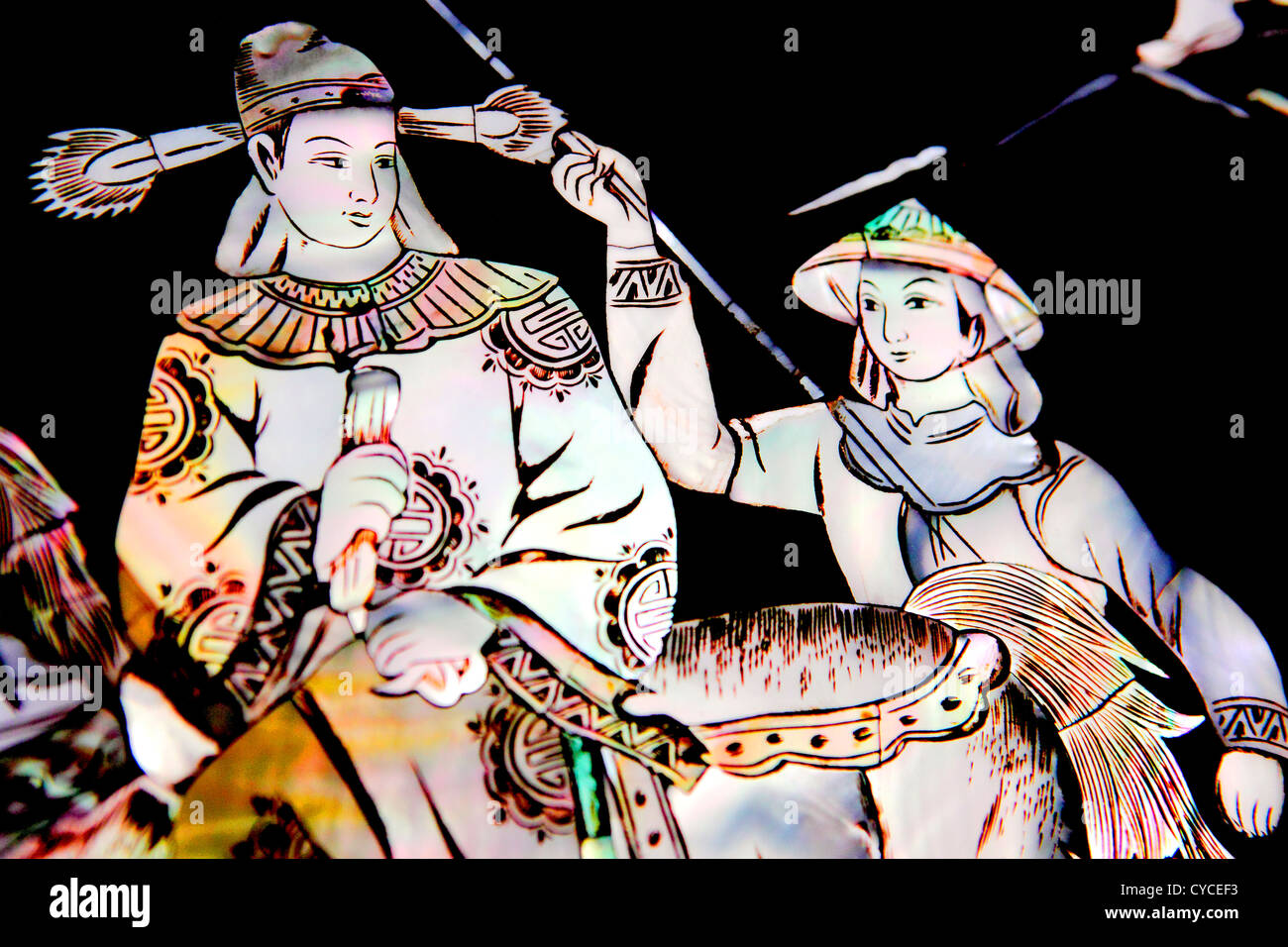 Antique Chinese mother of pearl creation depicting oriental persons ...