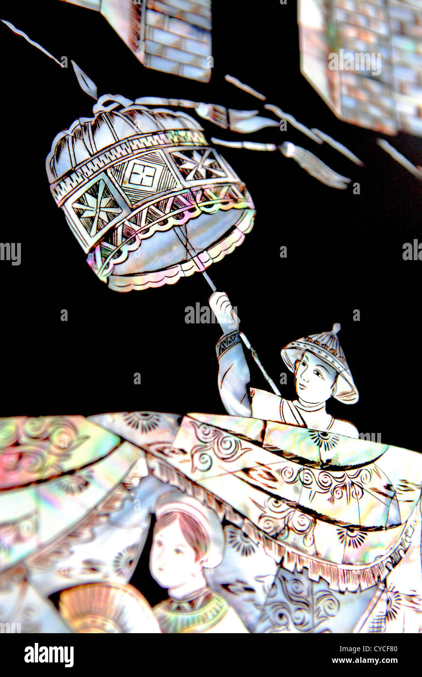 Antique Chinese mother of pearl creation depicting oriental persons ...