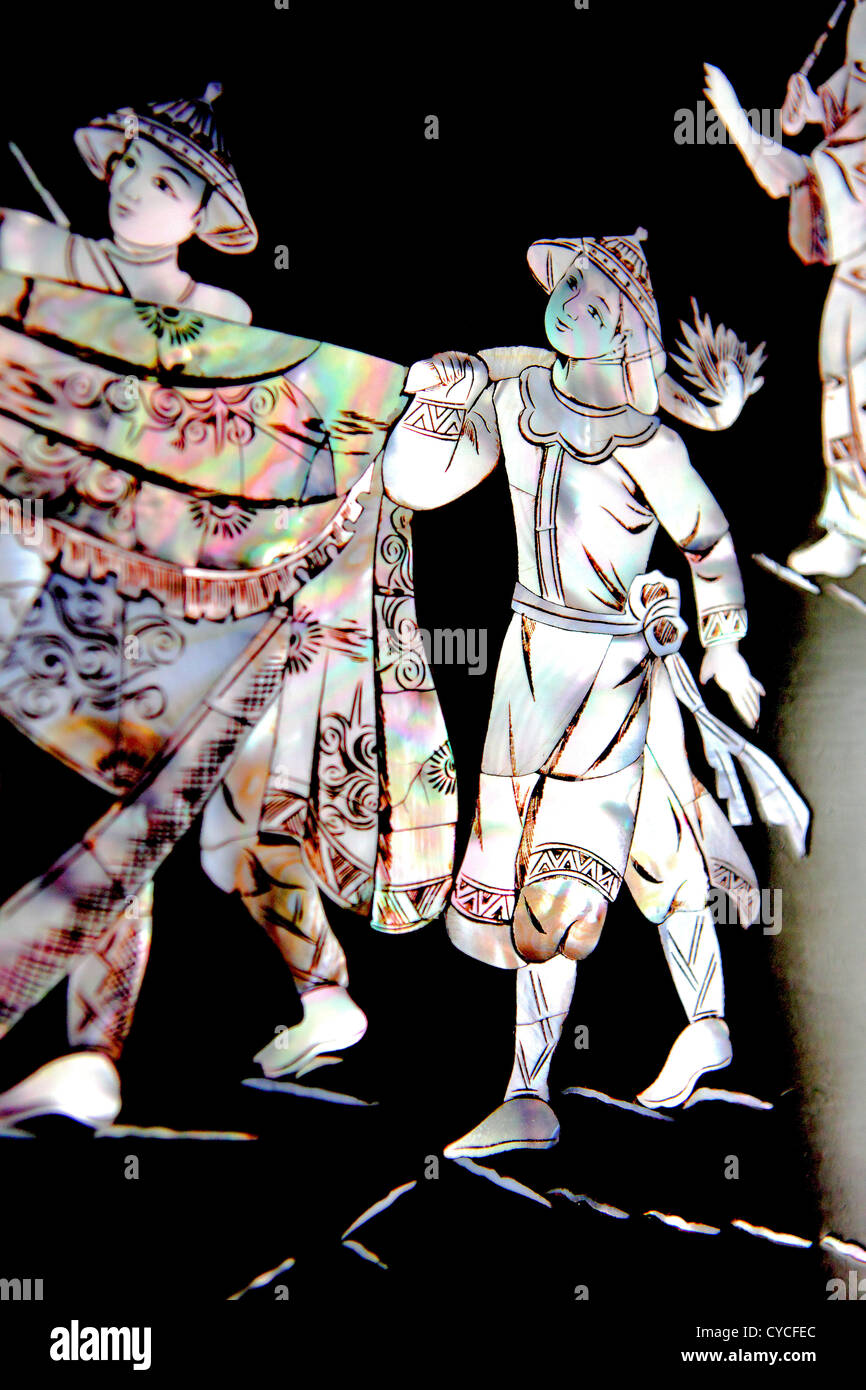 Antique Chinese mother of pearl creation depicting oriental persons ...