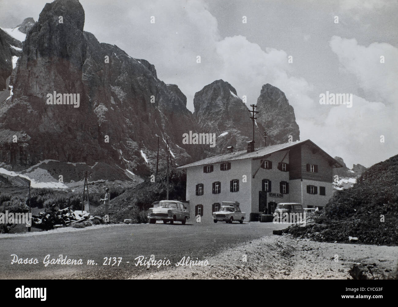 A view of Gardena pass in an old postcard Stock Photo - Alamy