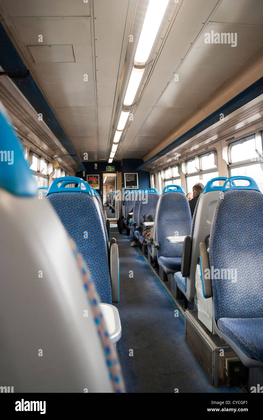 Inside a nearly empty passenger train carriage on East Midlands Trains ...
