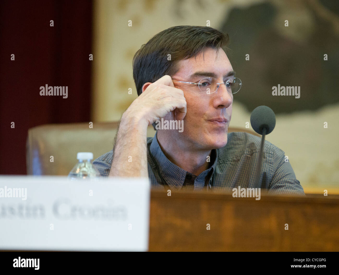 Author Justin Cronin listens to a question during his presentation at ...