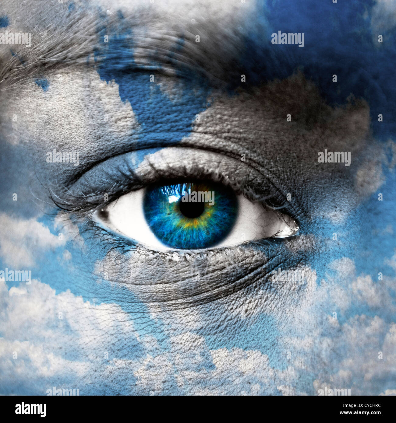 Blue eye with blue sky pattern - Spiritual concept Stock Photo - Alamy