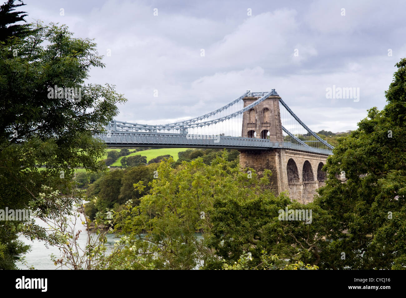 Menai bridge crossing Menai Straits to Anglesey from the mainland in ...