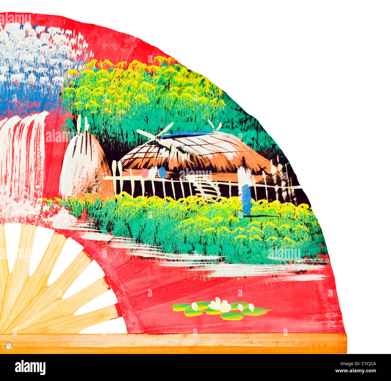 Colorful Chinese fan isolated on white Stock Photo - Alamy