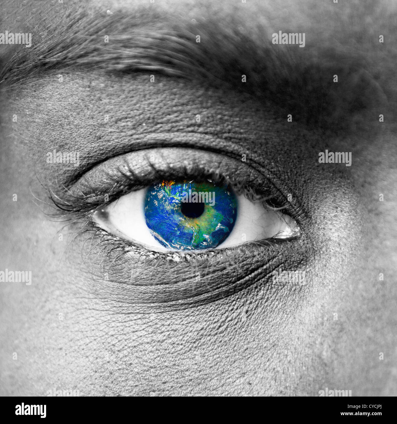 World map human eyes hi-res stock photography and images - Alamy