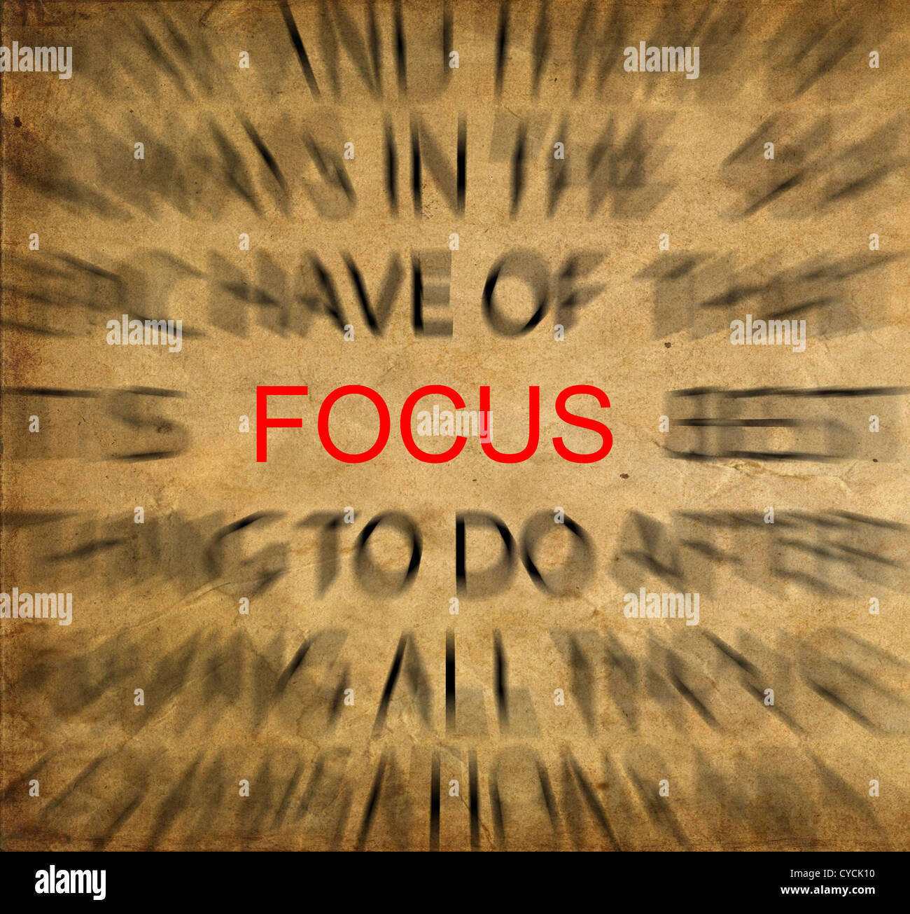 Blured text on vintage paper with focus on FOCUS Stock Photo - Alamy