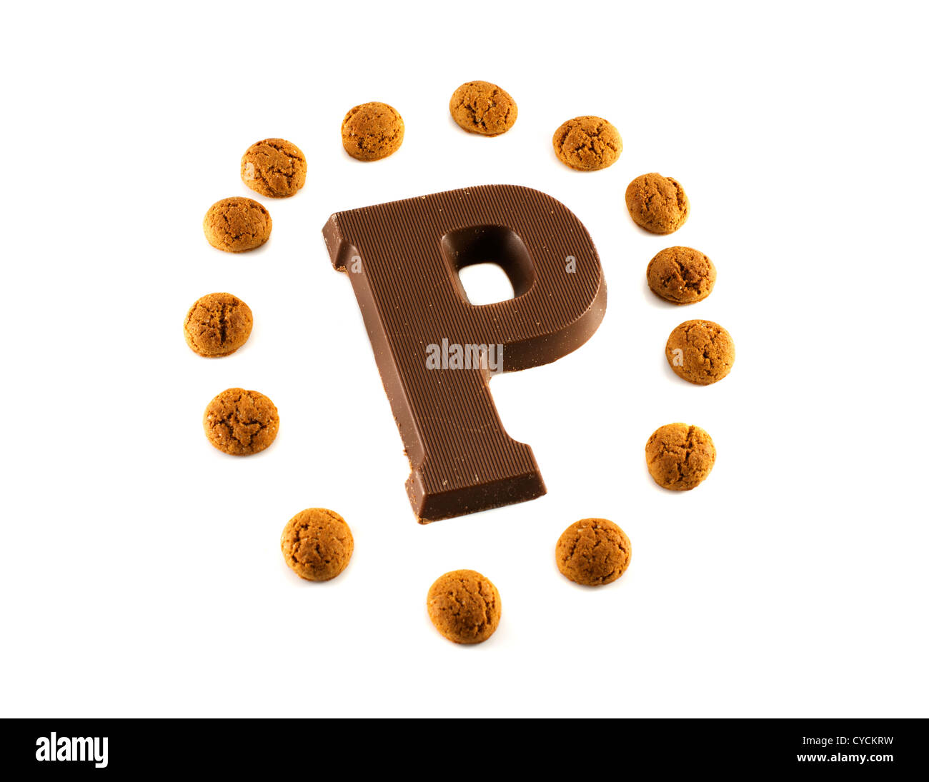 the letter P from chocolate and dutch pepernoten Stock Photo - Alamy