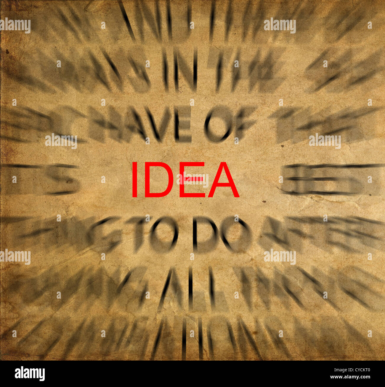 Blured text on vintage paper with focus on IDEA Stock Photo - Alamy
