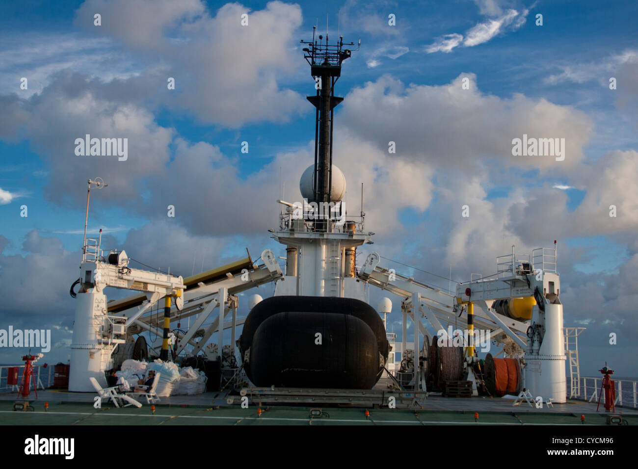 View from helicopter landing deck of the seismic vessel CGG Alize Stock ...