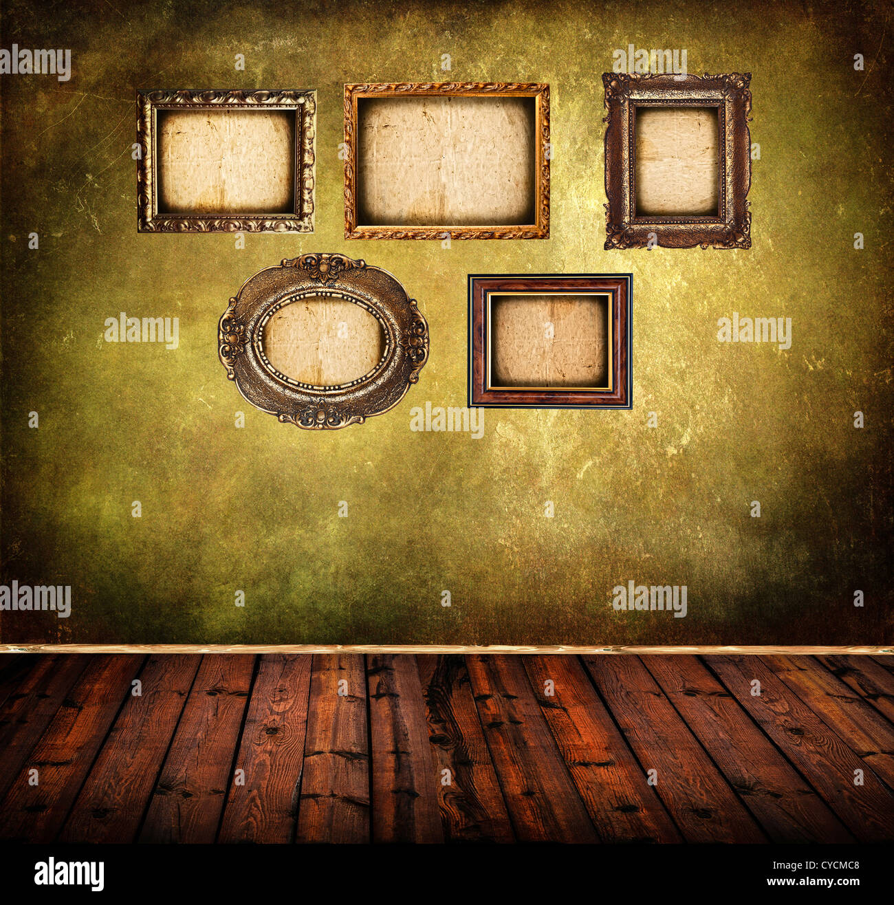 Old room with grunge wall and vintage frames Stock Photo - Alamy