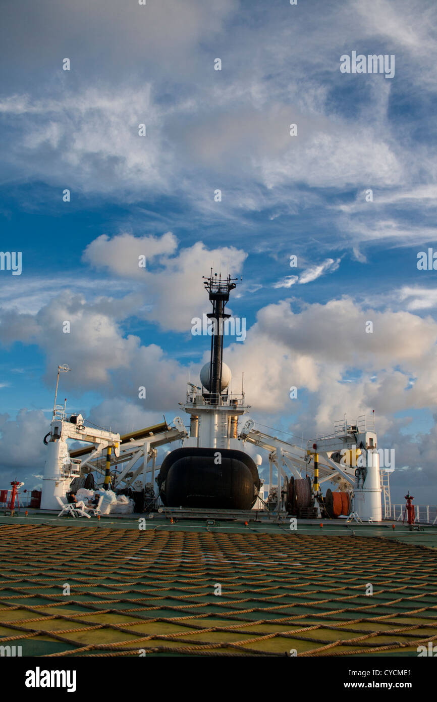 View from helicopter landing deck of the seismic vessel CGG Alize Stock ...