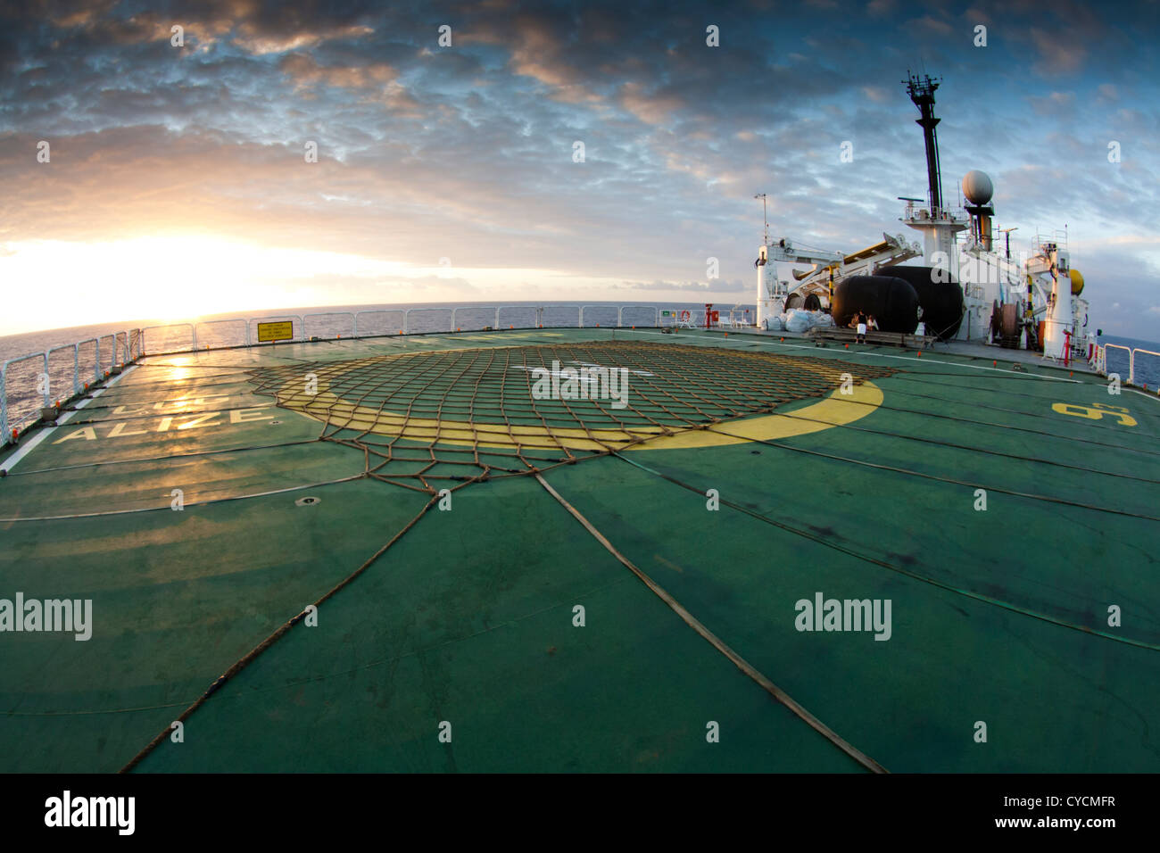 View from helicopter landing deck of the seismic vessel CGG Alize Stock ...