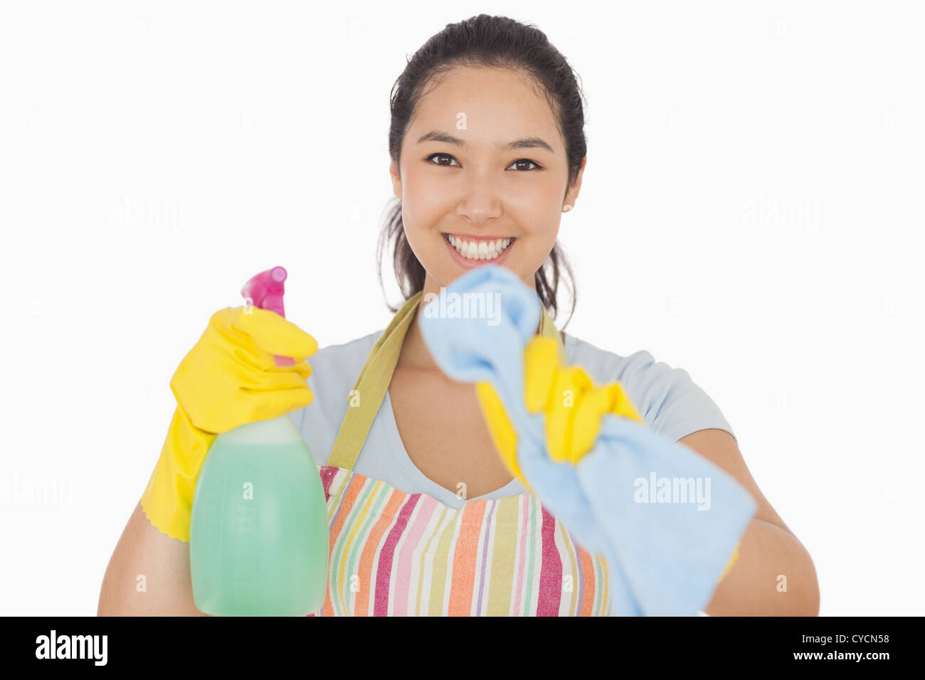 Smiling woman wiping in front of her Stock Photo - Alamy