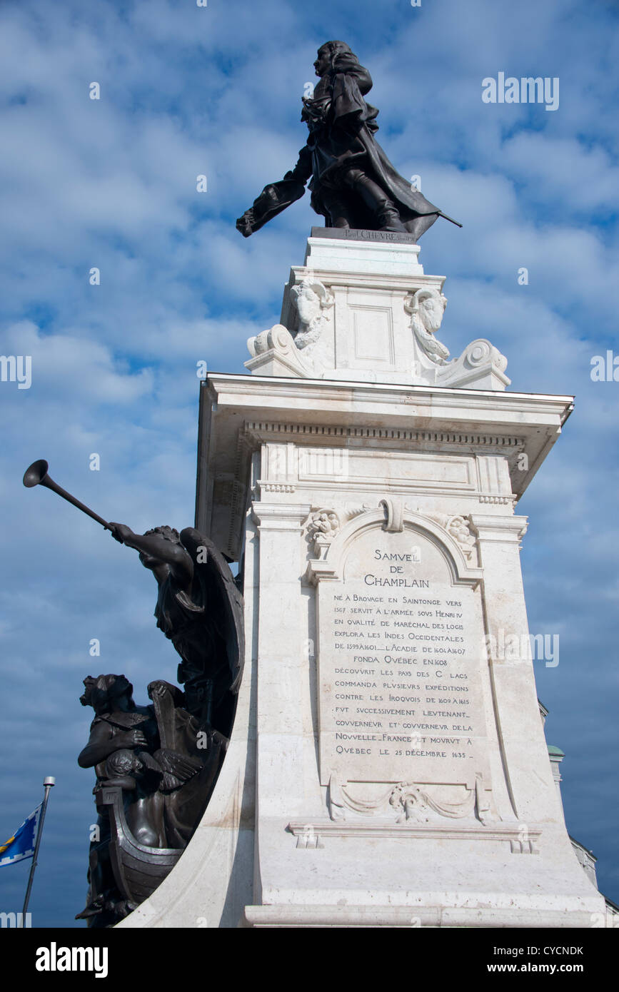 Canada, Quebec, Quebec City. Monument to Samuel de Champlain, explorer ...